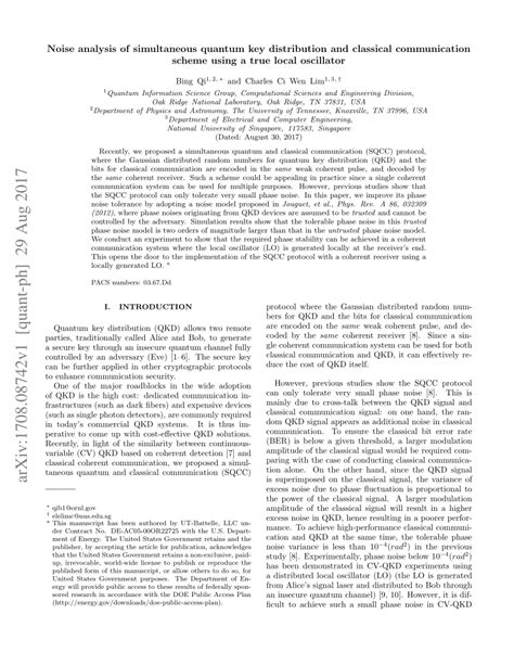 Pdf Noise Analysis Of Simultaneous Quantum Key Distribution And Classical Communication Scheme