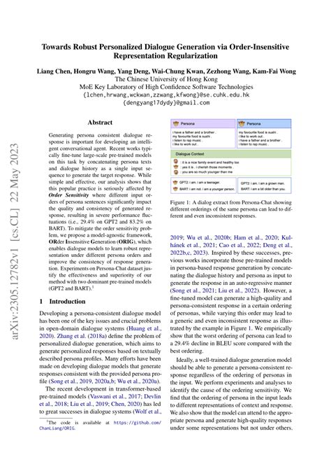 Pdf Towards Robust Personalized Dialogue Generation Via Order Insensitive Representation