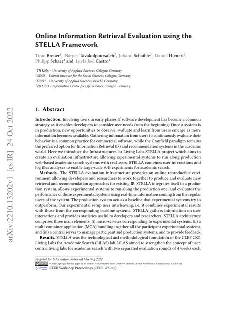 Pdf Online Information Retrieval Evaluation Using The Stella Framework