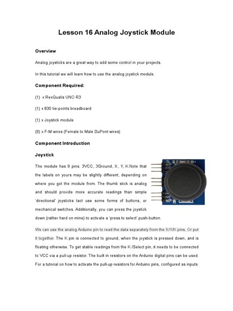Lesson 16 Analog Joystick Module Pdf