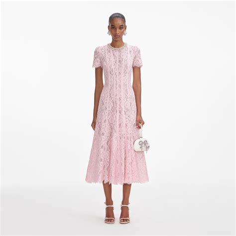 Pink Lace Embellished Midi Dress Self Portrait Us