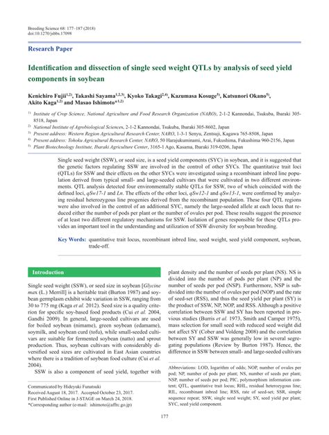 Pdf Identification And Dissection Of Single Seed Weight Qtls By