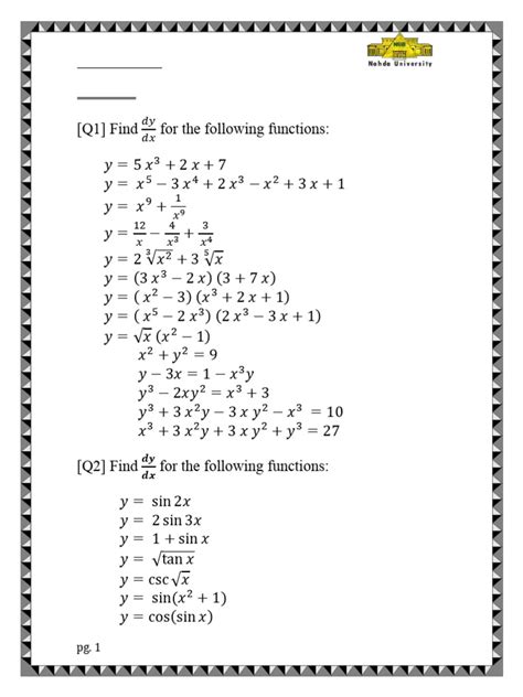 assignment 6 exercises q1 find for the following functions 1 2 3