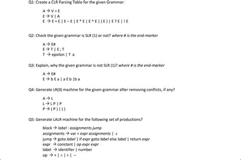 Solved Q1 Create A Clr Parsing Table For The Given Grammar