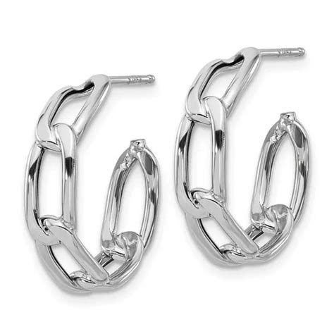 Leslies 14k Wwht Rh Plating Polished Link Post Hoop Earrin The