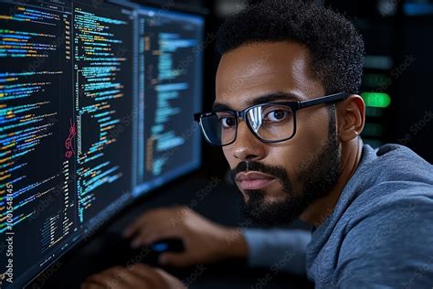 Programmer Solving Coding Errors Staring Intently At A Screen With Error Messages And