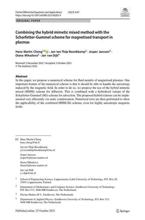 Pdf Combining The Hybrid Mimetic Mixed Method With The Scharfetter