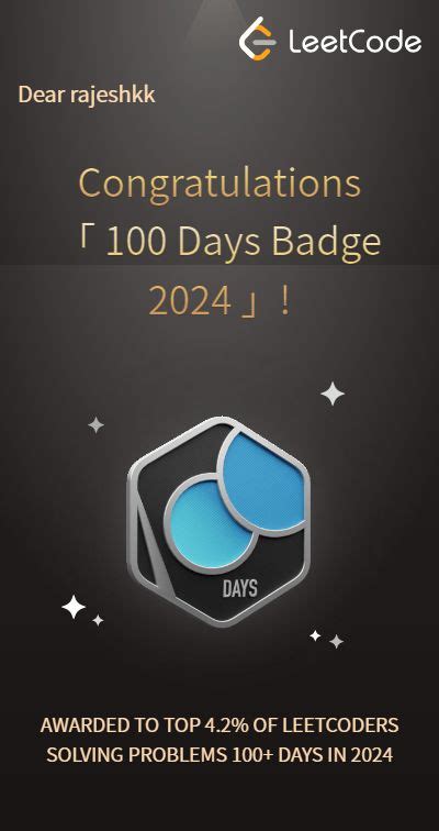 Rajesh K On Linkedin Leetcode Codingjourney Achievement 100days