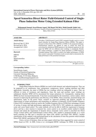 Speed Sensorless Direct Rotor Field Oriented Control Of Single Phase Induction Motor Using