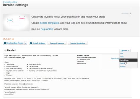 invoice settings elixir help documentation