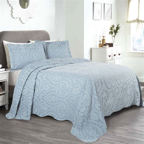 Bnm 2 Piece Floral Cotton Blend Light Blue Bedspread Set Twin