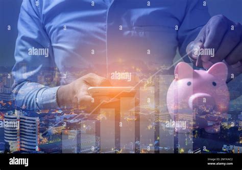 duoble exposure investor online saving concept online investment