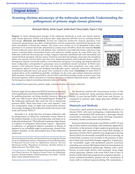 Pdf Scanning Electron Microscopy Of The Trabecular Meshwork Understanding The Pathogenesis Of