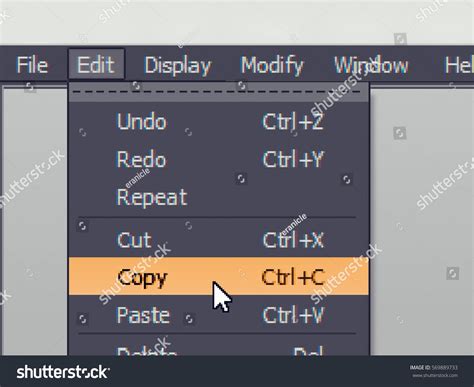 Software Menu Item Copy Command Highlighted Stock Illustration