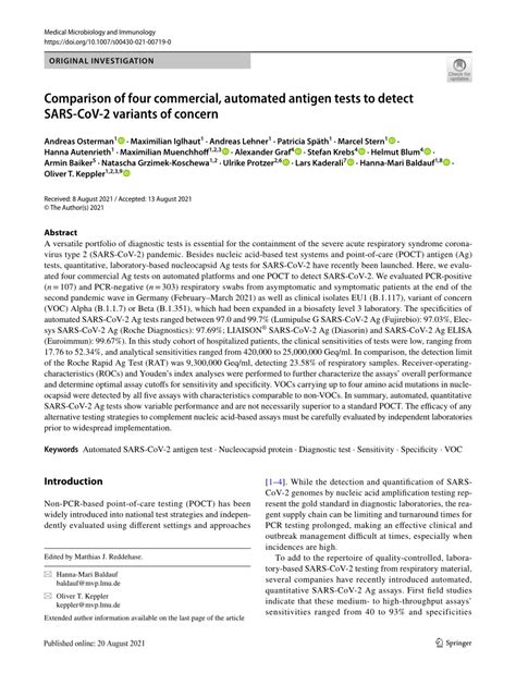 Pdf Comparison Of Four Commercial Automated Antigen Tests To Detect Sars Cov 2 Variants Of