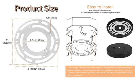 2 Set Universal Light Fixture Mounting Bracket 4 Inches Diameter Steel