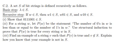 Solved C2 A Set S Of Bit Strings Is Defined Recursively As