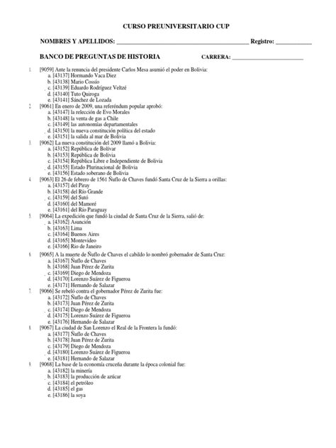 Banco De Preguntas De Historia R 1 50 C 08 02 2023 Pre 13 Pdf
