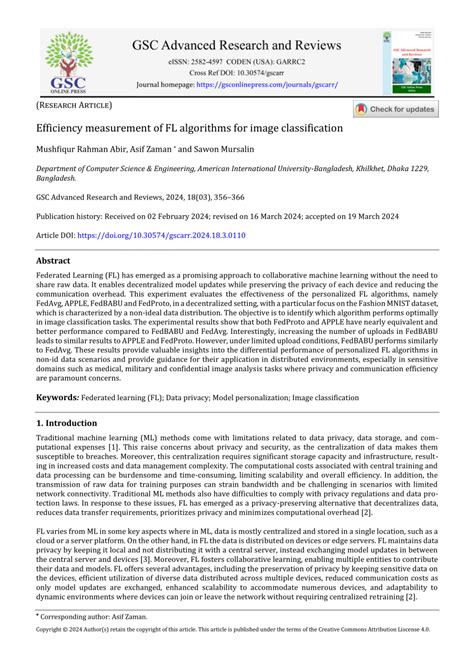 pdf efficiency measurement of fl algorithms for image classification