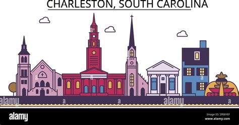 United States Charleston South Carolina Tourism Landmarks Vector City