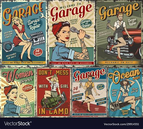 Colorful Pin Up Posters Collection Royalty Free Vector Image
