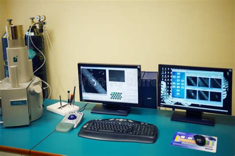 Hair Under Microscope On Screen Of Computer In Editorial Image Image Of Modern Microscope