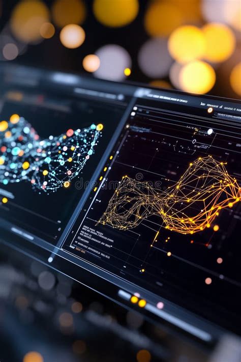 colorful data visualizations on screens illustrate complex analytics in