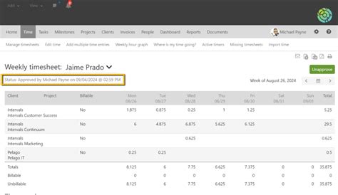is there a report to see who approved which timesheet intervals help documentation