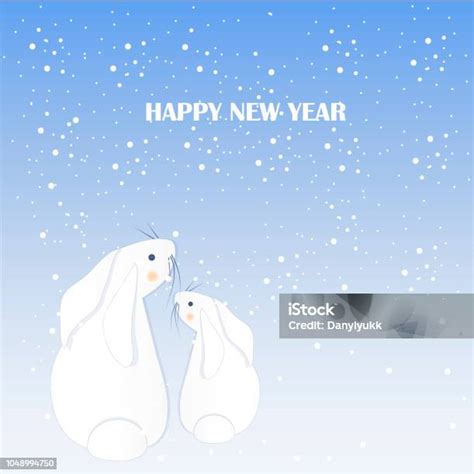 타이 포 그래피 배너 축 하 카드 인사말 카드 디자인 요소에 대 한 해피 뉴가 어 주식 벡터 일러스트 레이 션 눈 귀여운 하얀 토끼 만화 팬 12월 31일에 대한 스톡 벡터