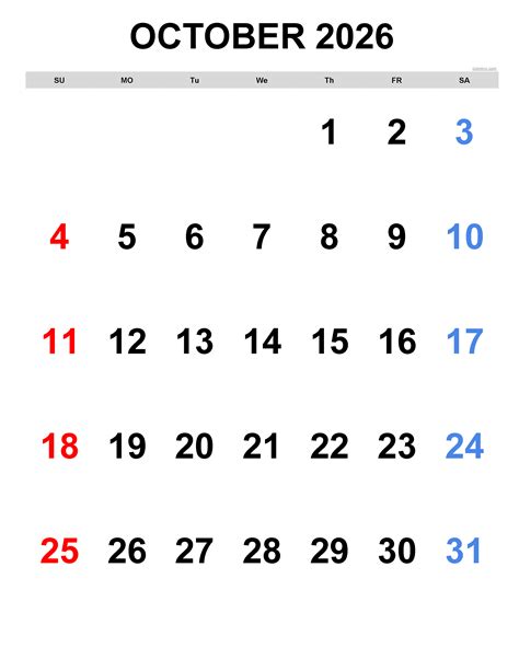 Calendar October 2026 Free Download Printable October 2026 Calendar