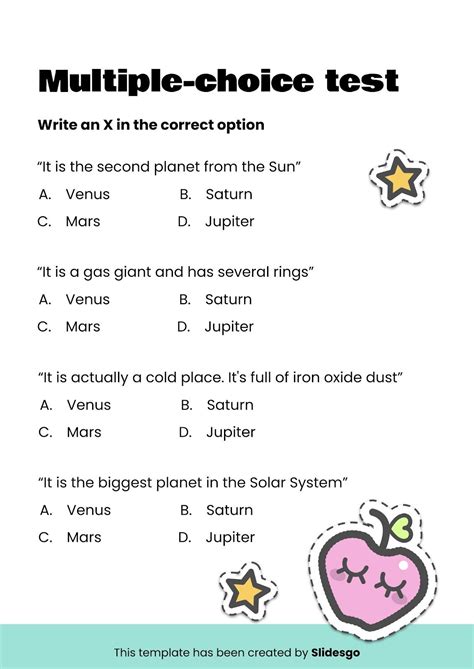 Multiple Choice Test Worksheets For Elementary Presentation