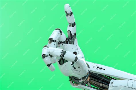 premium photo robot hand pointing with index finger isolated green background