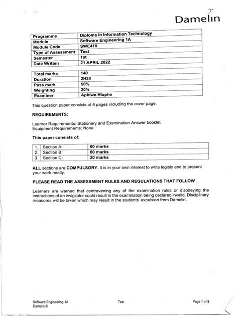 Software Engineering Test Pdf Use Case Engineering