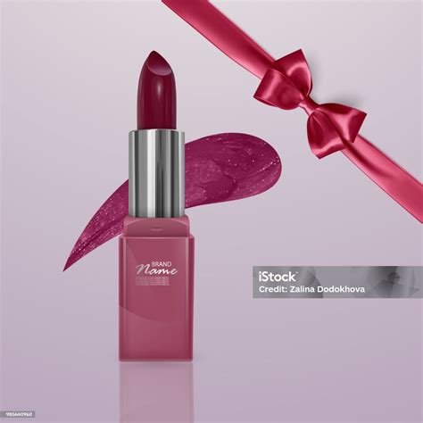 현실적인 활과 체리 색상의의 현실적인 립스틱 3 차원 일러스트 레이 션 광고에 대 한 최신 유행 화장품 디자인 건강관리와 의술에 대한 스톡 벡터 아트 및 기타 이미지