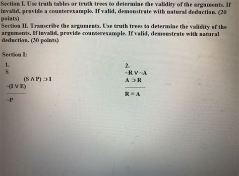 Solved Section I Use Truth Tables Or Truth Trees To Chegg
