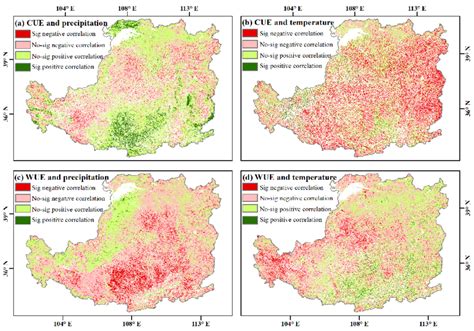 significant correlations of cue and wue with precipitation a b and