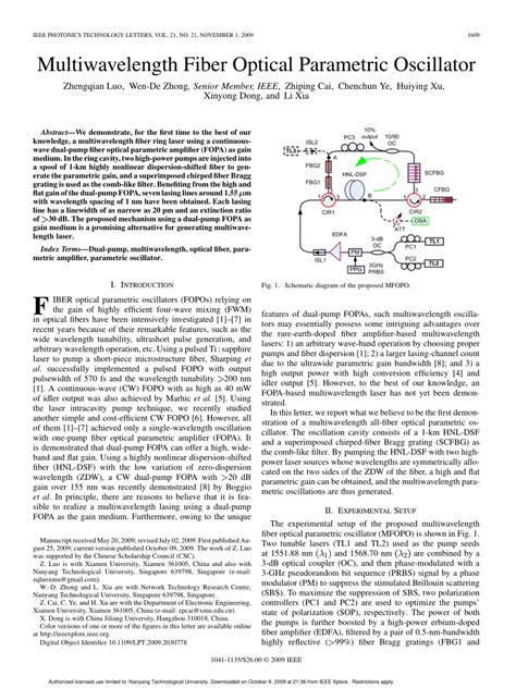 Pdf Multiwavelength Fiber Optical Parametric Oscillator
