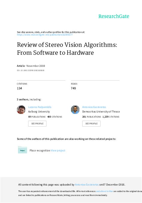 pdf review of stereo vision algorithms from software to hardware