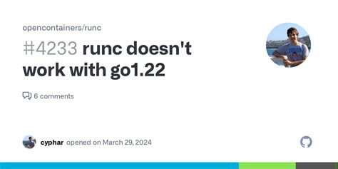 Runc Doesnt Work With Go122 · Issue 4233 · Opencontainersrunc · Github