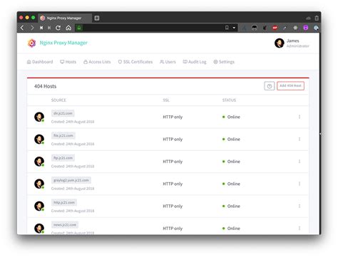 screenshots nginx proxy manager