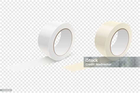 벡터 현실적인 3d 광택 테이프 롤 아이콘 세트 또는 모형 근접 촬영 Transparen 배경에 고립 이랑 스티커 테이프 롤 또는 접착 테이프 포장의 디자인 템플릿 전면