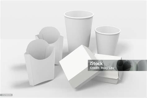 빈 흰색 햄버거 판지 상자 모형 종이 커피 컵 흰색 배경에 고립 3d 일러스트 3d 렌더링 0명에 대한 스톡 사진 및 기타 이미지 Istock