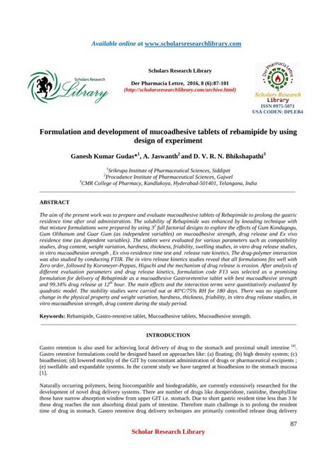 Pdf Formulation And Development Of Mucoadhesive Tablets Of · Formulation For Delivery Of