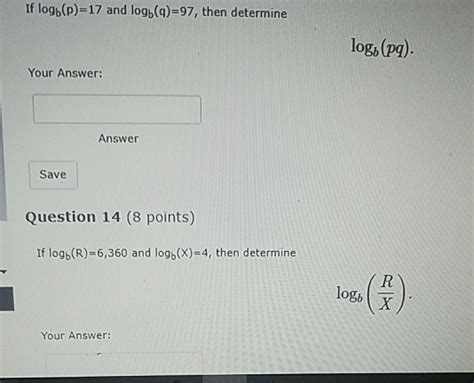 solved if logb p 17 and logb q 97 then determine log