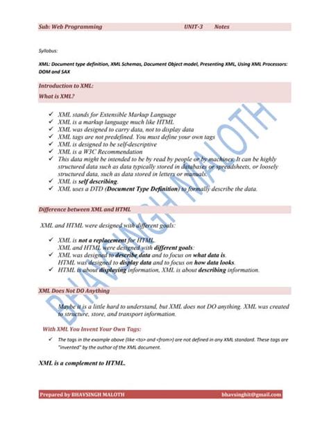 Web Programming Unit Iiii Xml Anddom Notes By Bhavsingh Maloth Pdf