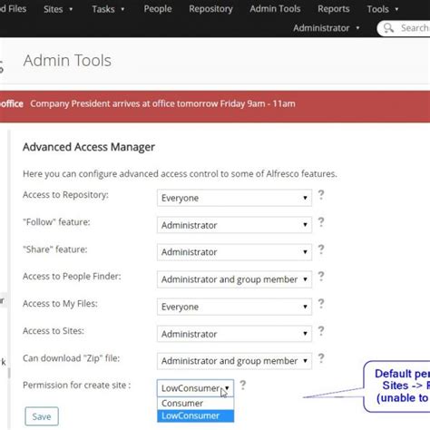 Alfresco Advanced Access Manager Block Share Sites Repository