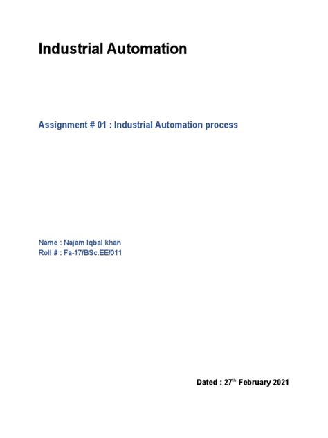Assignment 01 Industrial Automation Process Pdf