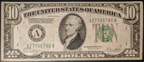Vintage 1928 B Solid Grade Boston Federal Reserve Green Seal Ten Dollar