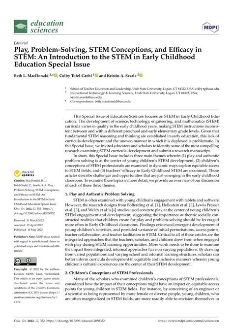 Pdf Play Problem Solving Stem Conceptions And Efficacy In Stem An Introduction To The Stem