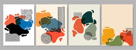 벡터 일러스트 레이 션입니다 빈티지 액체 모양의 배너 세트입니다 복고풍 트위스트 모양 구성입니다 포스터 전단지 책 또는 잡지 표지 브로셔 방 벽 장식을 위한 디자인 요소